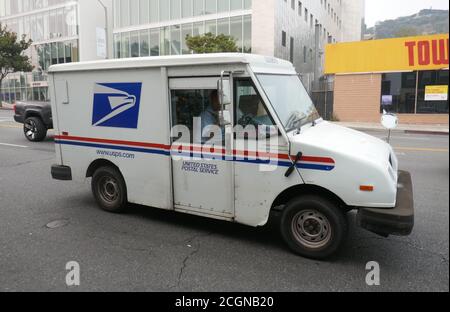 US Post Office truck on highway, USA Stock Photo - Alamy