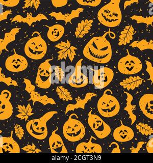 Cat and Pumpkin seamless pattern retro Halloween theme. Vector ...