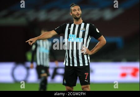 Newcastle United's Andy Carroll during the pre-match warm-up during ...