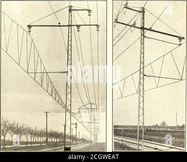 Overhead feeder power line on pole with fuse cutout switch for ...