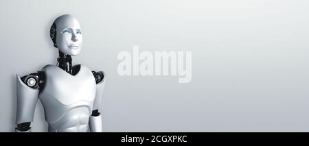 Standing humanoid robot looking forward on clean background 3D ...