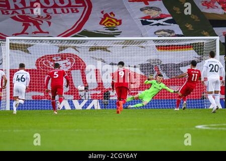 Mohamed Salah of Liverpool scores a goal that is ruled out for offside ...