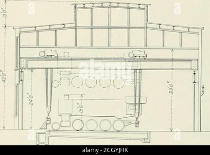 Front elevation and cross-section of a locomotive engine. The ...