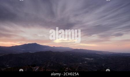 Sunrise over the Sierra Tejeda mountains in Axarquia, Malaga, Andalucia ...