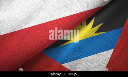 Poland and Antigua and Barbuda two flags textile cloth 3D rendering ...