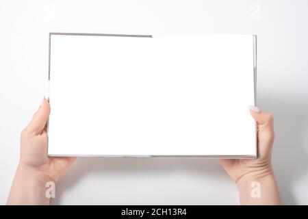 Empty notebook ready for mockup on wooden table, top view, flatlay ...