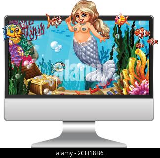 Mermaid on computer screen illustration Stock Vector Image & Art - Alamy