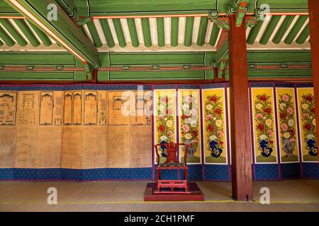 South korean room divider or screen with painted flowers Stock Photo ...