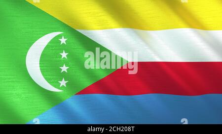 The waving flag of Comoros . High quality 3D illustration. Perfect for ...