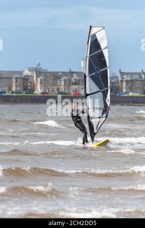 Troon, Scotland, UK. 13th September,, 2020. UK Weather: A windsurfer on ...