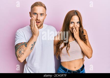 Young embarrassed lovers. Funny face. Declaration of love. Embarrassed ...