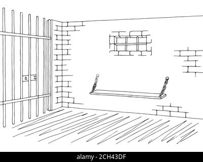 Prison jail interior graphic color sketch illustration vector Stock ...