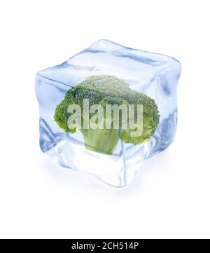 Frozen broccoli with ice crystals isolated on white background Stock ...