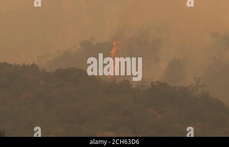 Monrovia, California, USA. 12th Sep, 2020. The Bobcat wildfire burns in ...