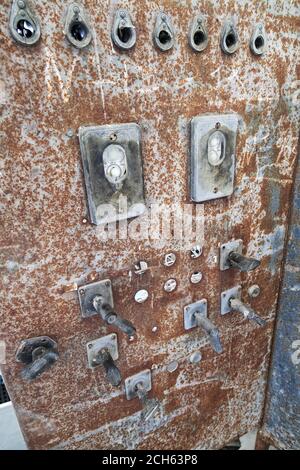 Old rusty electric transformer box with wires Stock Photo - Alamy