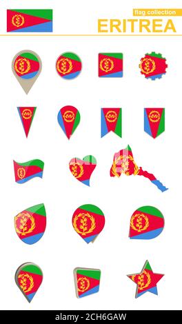 Eritrea flag icon set. Eritrean pennant in official colors and proportions. Rectangular, map ...