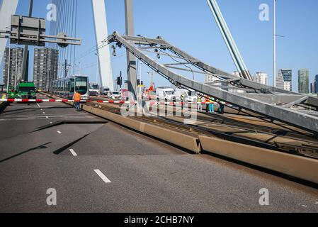 ROTTERDAM, 14-09-2020, Tram line collapses on the Erasmus Bridge in ...