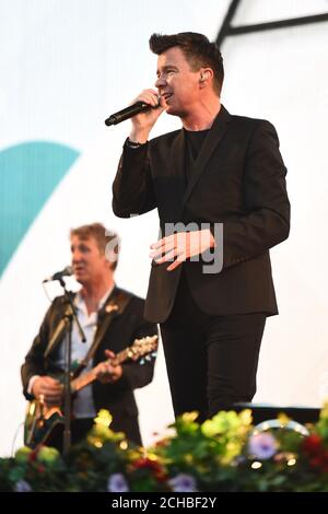 Rick Astley performing in concert at the First Direct Arena in Leeds on ...