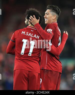 Mohamed Salah of Liverpool celebrates after making it 3-0 during the ...