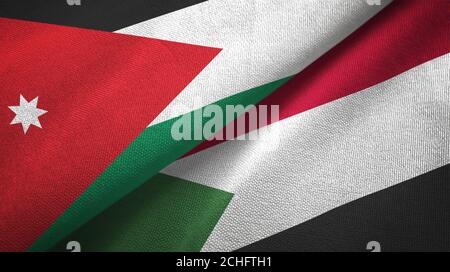 Sudan and Jordan two flags textile cloth, fabric texture Stock Photo ...