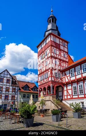 Market with town hall in Treffurt, Werra Valley, Wartburgkreis District ...
