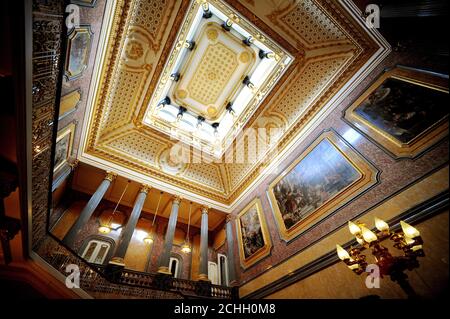 The impressive entrance hall and staircase of Lancaster House which is ...