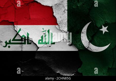 Flags of Iraq and Pakistan painted on cracked wall Stock Photo - Alamy