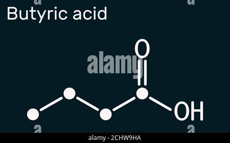 Butyric acid, butanoic acid molecule. Butyrates or butanoates are salts ...