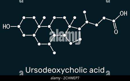 Ursodiol (ursodeoxycholic acid, UDCA) gallstone treatment drug molecule ...