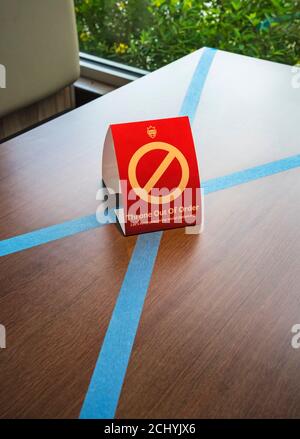 Social distancing designated table at a fast food restaurant in Florida ...