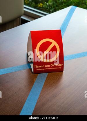 Social distancing designated table at a fast food restaurant in Florida ...