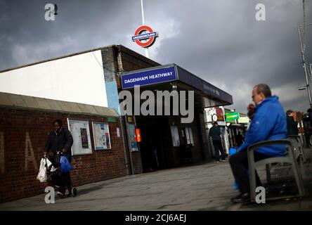 Dagenham Heathway London Underground station entrance on bridge ...