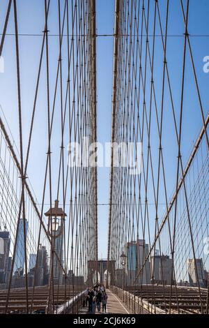 A vertical shot of the Brooklyn Bridge in New York City Stock Photo - Alamy