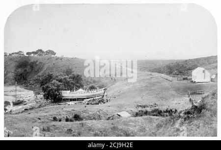 The schooner Lotus, under construction at Wakatiwai in New Zealand by ...