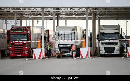 Eurotunnel Calais France Europe check in area for Channel Tunnel Stock ...