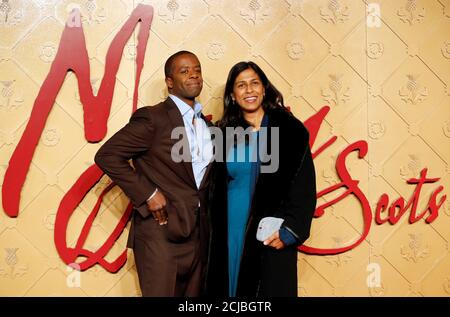 Adrian Lester with his wife Lolita Chakrabarti after receiving his ...