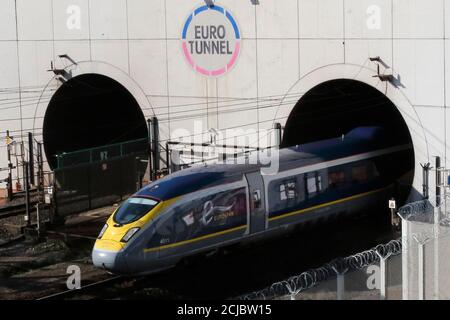 A Eurostar e320 high speed train is driving from Paris to London on the ...