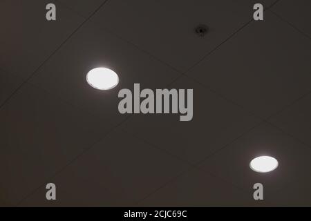 Modern layered ceiling with embedded lights and stretched ceiling inlay ...