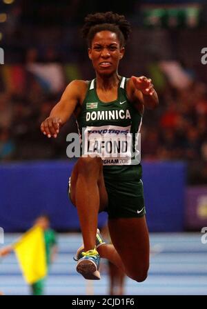 Thea Lafond, of Dominica, competes during the women's triple jump final ...