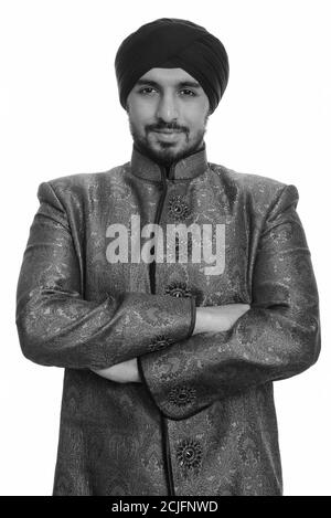Portrait of an elegant Sikh man with black turban, beard and mustache ...