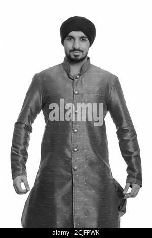 Portrait of an elegant Sikh man with black turban, beard and mustache ...