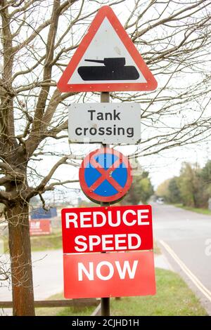 Tanks Crossing road sign, Bovington, Dorset, UK Stock Photo - Alamy