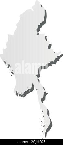 Myanmar country simplified map. Grey stylish smooth map. Vector icons isolated on white ...