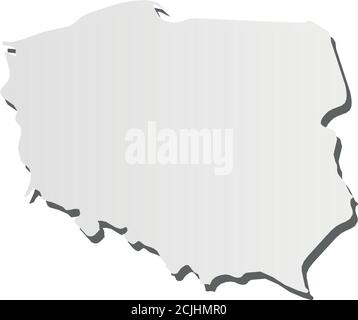 Poland - grey 3d-like silhouette map of country area with dropped ...
