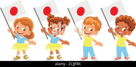 Japanese girl and boy holding flag illustration Stock Vector Image ...