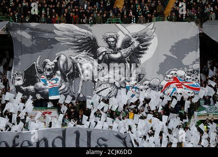 CELTIC FANS WITH BANNERS CELTIC V RANGERS CELTIC PARK GLASGOW SCOTLAND ...