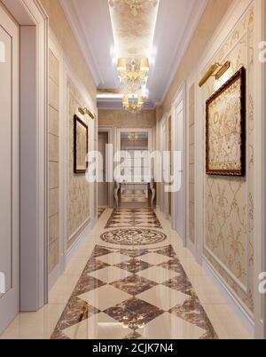 Corridor classic style, 3d images Stock Photo - Alamy