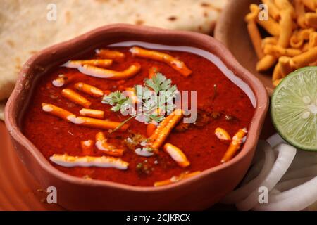 Dhaba style Sev bhaji/sabzi/curry made in tomato curry with gathiya ...
