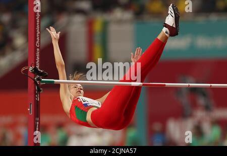 Karyna Demidik (Belarus). High Jump Women finals. IAAF World Athletics ...