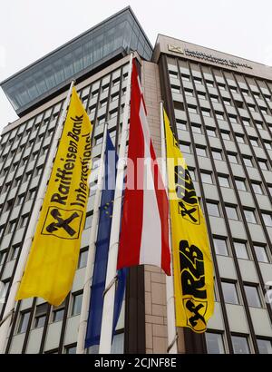 Raiffeisen bank headquarters in Vienna on the bank of the Danube canal ...